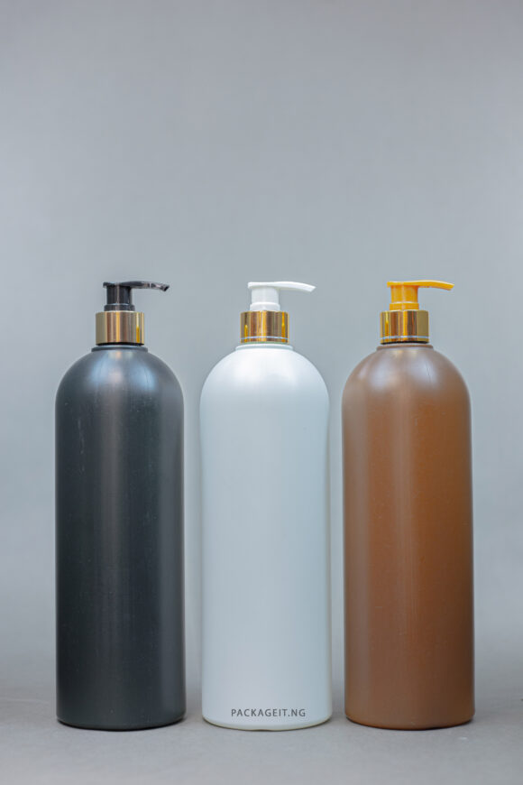 1 LITER BOSTON BOTTLE WITH GOLD PUMP CAP