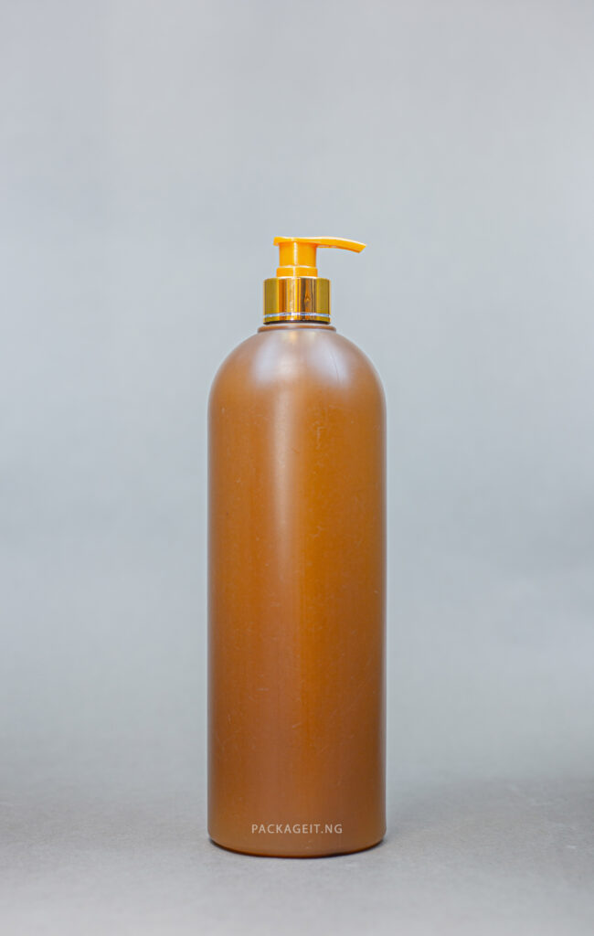 1 LITER BOSTON BOTTLE WITH GOLD PUMP CAP